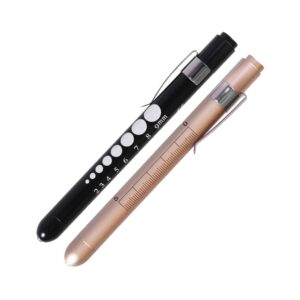 aokin pen light with pupil gauge, reusable led penlight medical for doctor nurse diagnostic etc, white light, gold and black