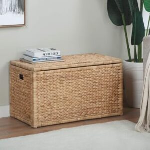 eHemco Heavy-duty Water Hyacinth Wicker Storage Trunk with Metal Frame, 30 by 17.5 by 17.5 Inches, Natural