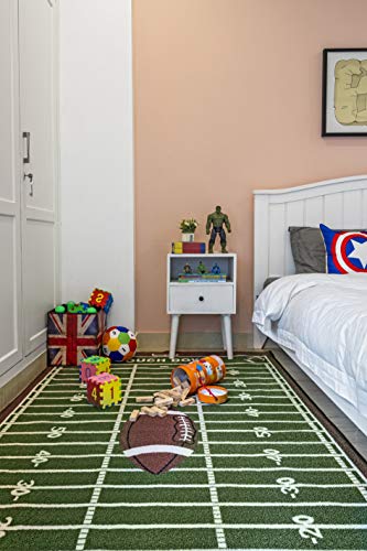 Furnish my Place 700 Corner Football Play Area Rug for Kids Playroom, Bathroom & Kindergarten Classroom, Corner Football Field Ground, Green (3'3"x8')