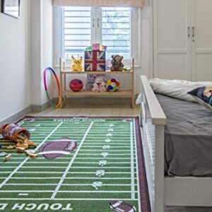 Furnish my Place 700 Corner Football Play Area Rug for Kids Playroom, Bathroom & Kindergarten Classroom, Corner Football Field Ground, Green (3'3"x8')