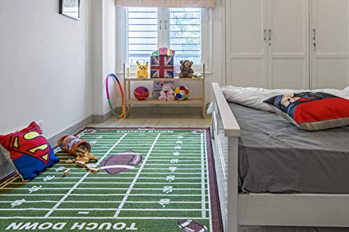 Furnish my Place 700 Corner Football Play Area Rug for Kids Playroom, Bathroom & Kindergarten Classroom, Corner Football Field Ground, Green (3'3"x8')