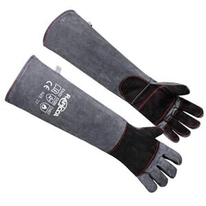 rapicca animal handling gloves bite proof reinforced leather padding dog,cat scratch,bird handling falconry gloves grabbing,reptile squirrel snake bite 22in grey-black