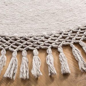 SAFAVIEH Sahara Collection 3' Round Beige SAH490A Handmade Boho Tassel Area Rug