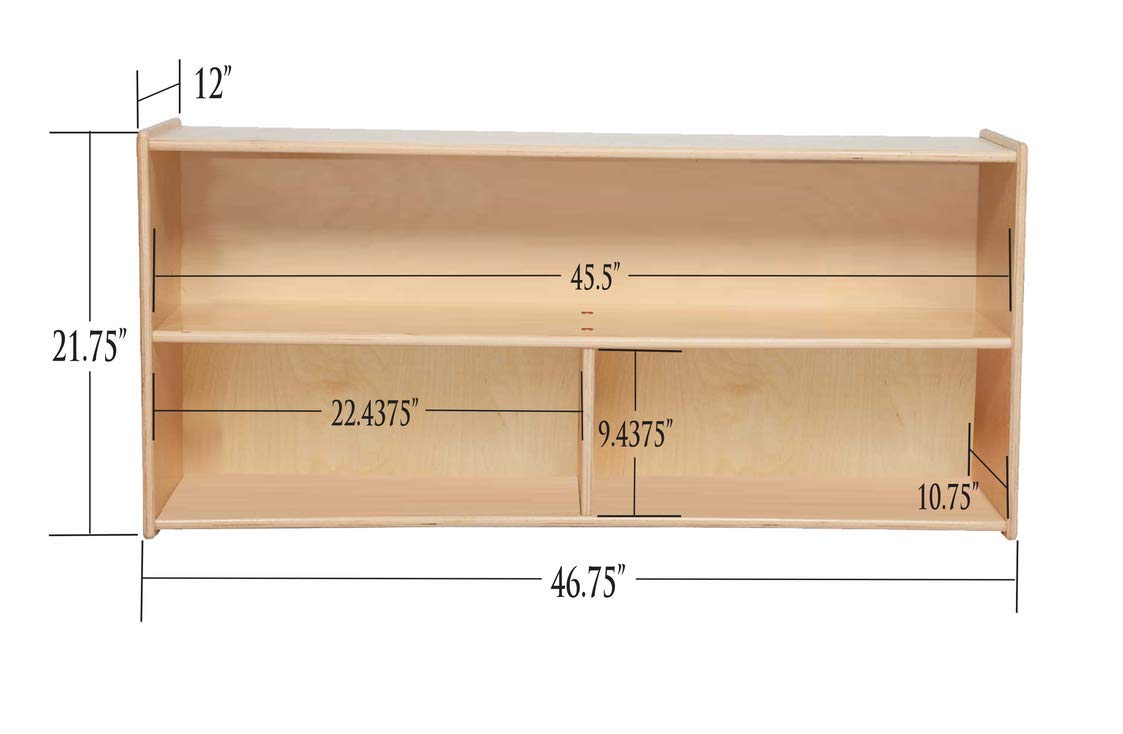 Contender Kids Storage Organizer for Toys, Games, Art, and Books, 2 Shelves, Wood Furniture for Toddlers, Children, Daycare, Classroom, 47-inch Width