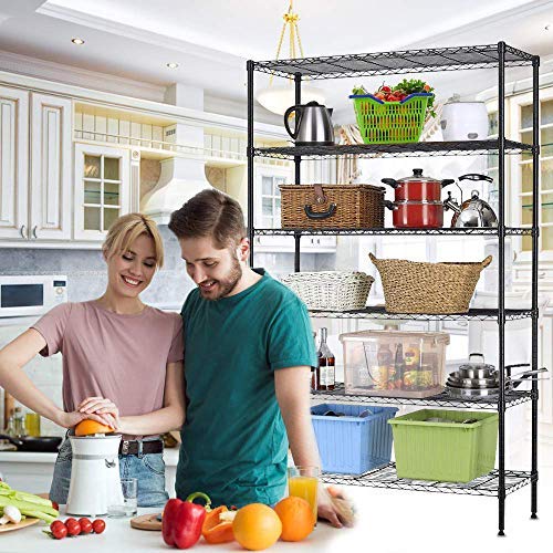 Tyyps Wire Shelving Unit Shelving Rack Shelf 6 Shelf 42" W X16 D X72 H Heavy Duty Height Adjustable for Restaurant Garage Pantry Kitchen Wire Rack NSF - Black