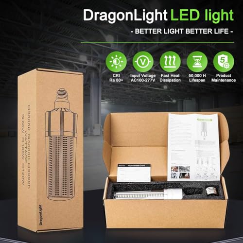 DragonLight 120W Commercial Grade Corn LED Light Bulb(400 Watt Metal Halide/HID/HPS Replacement) E26/E39 Large Mogul Base LED Lamp 5000K Daylight 14,400LM for High Bay Area Lighting