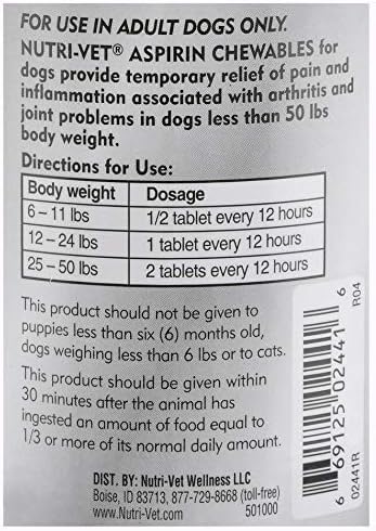 Nutri-Vet Aspirin for Dogs Small Dogs Under 50 lbs - 100 Count (120 mg) - Pack of 2