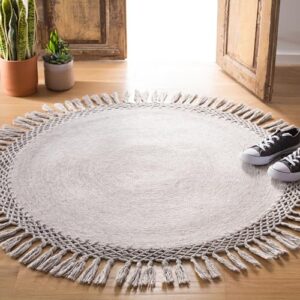 safavieh sahara collection 3' round beige sah490a handmade boho tassel area rug