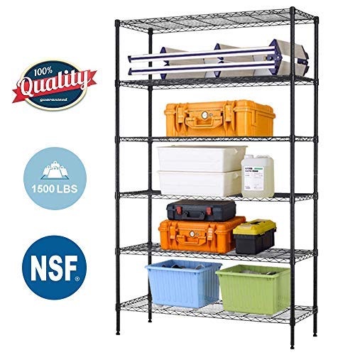 Tyyps Wire Shelving Unit Shelving Rack Shelf 6 Shelf 42" W X16 D X72 H Heavy Duty Height Adjustable for Restaurant Garage Pantry Kitchen Wire Rack NSF - Black