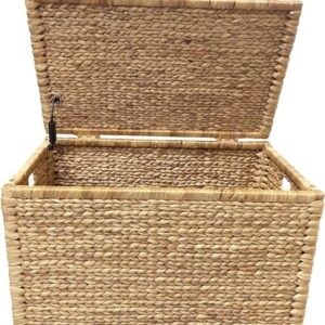 eHemco Heavy-duty Water Hyacinth Wicker Storage Trunk with Metal Frame, 30 by 17.5 by 17.5 Inches, Natural