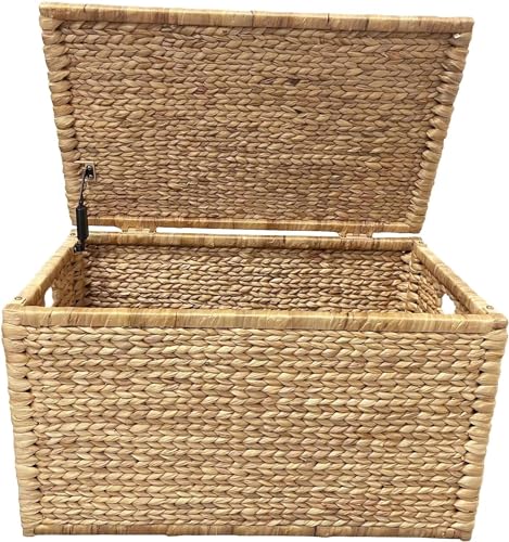 eHemco Heavy-duty Water Hyacinth Wicker Storage Trunk with Metal Frame, 30 by 17.5 by 17.5 Inches, Natural