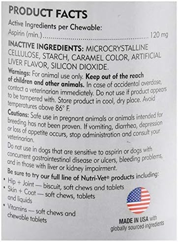 Nutri-Vet Aspirin for Dogs Small Dogs Under 50 lbs - 100 Count (120 mg) - Pack of 2