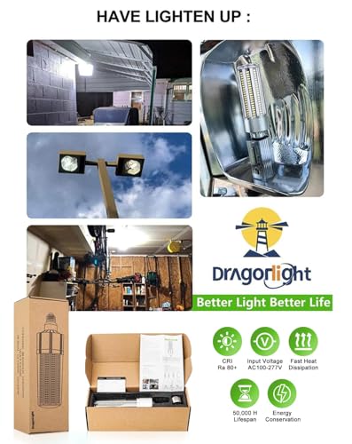 DragonLight 120W Commercial Grade Corn LED Light Bulb(400 Watt Metal Halide/HID/HPS Replacement) E26/E39 Large Mogul Base LED Lamp 5000K Daylight 14,400LM for High Bay Area Lighting