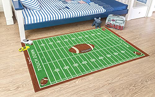 Furnish my Place 700 Corner Football Play Area Rug for Kids Playroom, Bathroom & Kindergarten Classroom, Corner Football Field Ground, Green (3'3"x8')