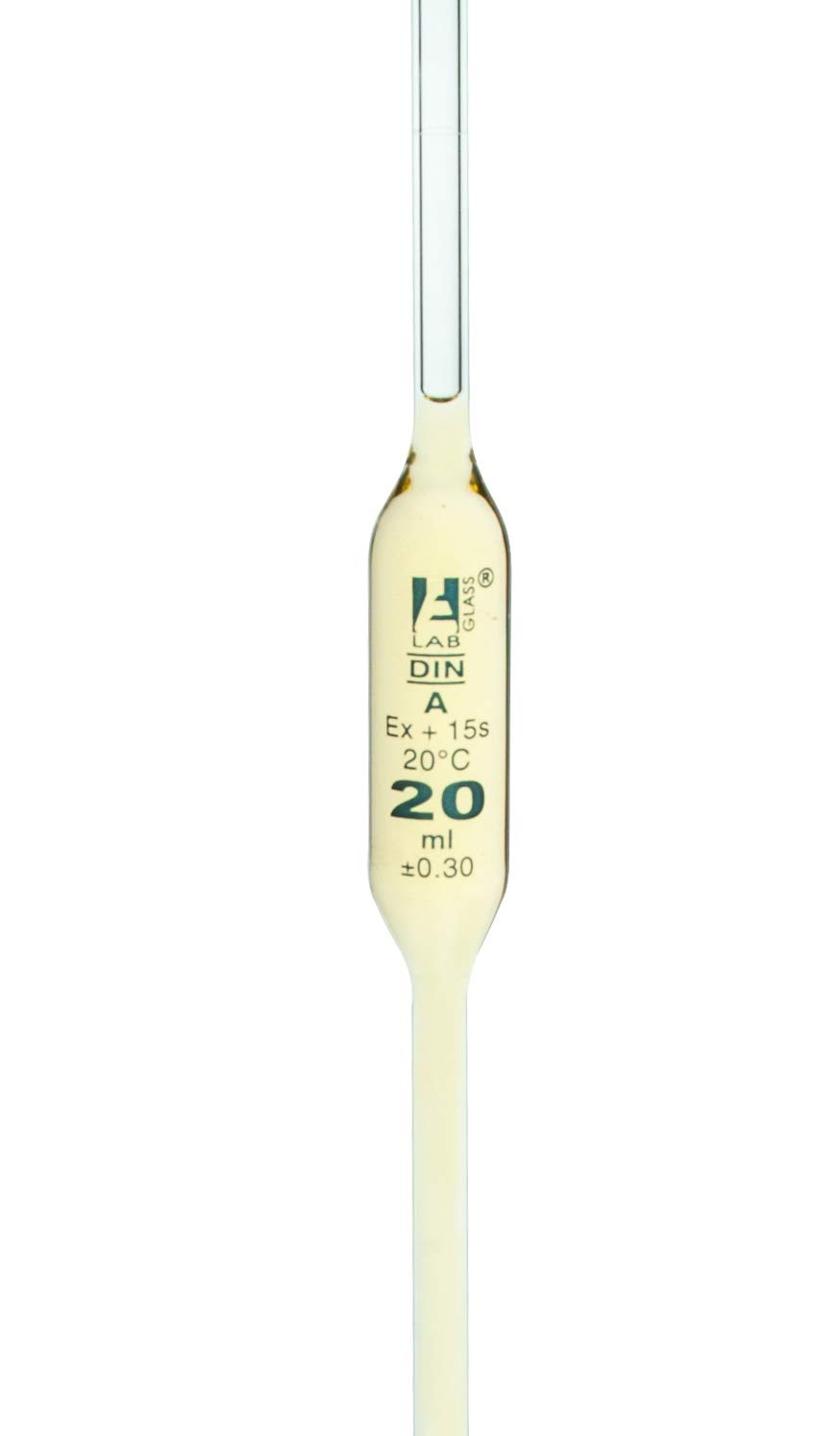 EISCO Volumetric Pipette, 20mL - Class A - Blue Markings - Yellow Coded - Borosilicate Glass