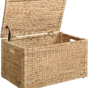 eHemco Heavy-duty Water Hyacinth Wicker Storage Trunk with Metal Frame, 30 by 17.5 by 17.5 Inches, Natural