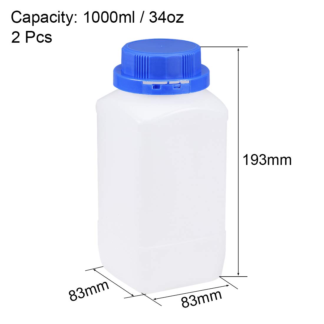 uxcell Plastic Lab Chemical Reagent Bottle 1000ml/34oz Wide Mouth Sample Sealing Liquid Storage Container Translucent 2pcs