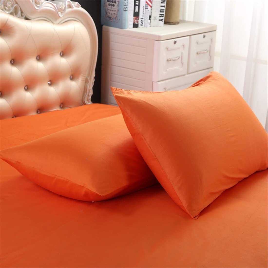 DREFEEL 100% Natural Cotton Duvet Cover Queen Size Vibrant Orange 3 Pcs Set (1 Duvet Cover, 2 Pillowcase) - Soft Comforter Cover Quilt Case - Solid Bedding