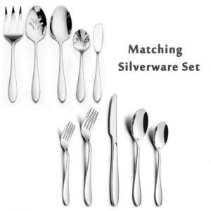 HaWare 5-Piece Serving Utensil Set, Stainless Steel Hostess Set with Spoon Fork, Modern and Elegant, Mirrored Finish and Dishwasher Safe