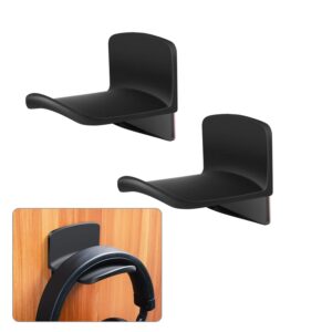 ledot [2 pack] adhesive headphone hanger hooks for wall & desk table with screw holes, universal gaming headset mount holder, earphone rack - black