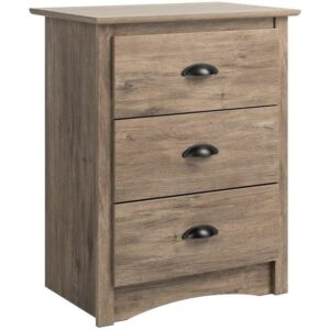 prepac salt spring rustic tall nightstand side table with 3 drawers, farmhouse tall 3-drawer bedside table 16" d x 23" w x 29" h, drifted gray, ddc-2403