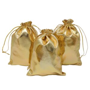 hrx package gold gift bags drawstring 100pcs, 5 x 7 inches jewelry pouches party favor goody bags for wedding birthday christmas candy bar