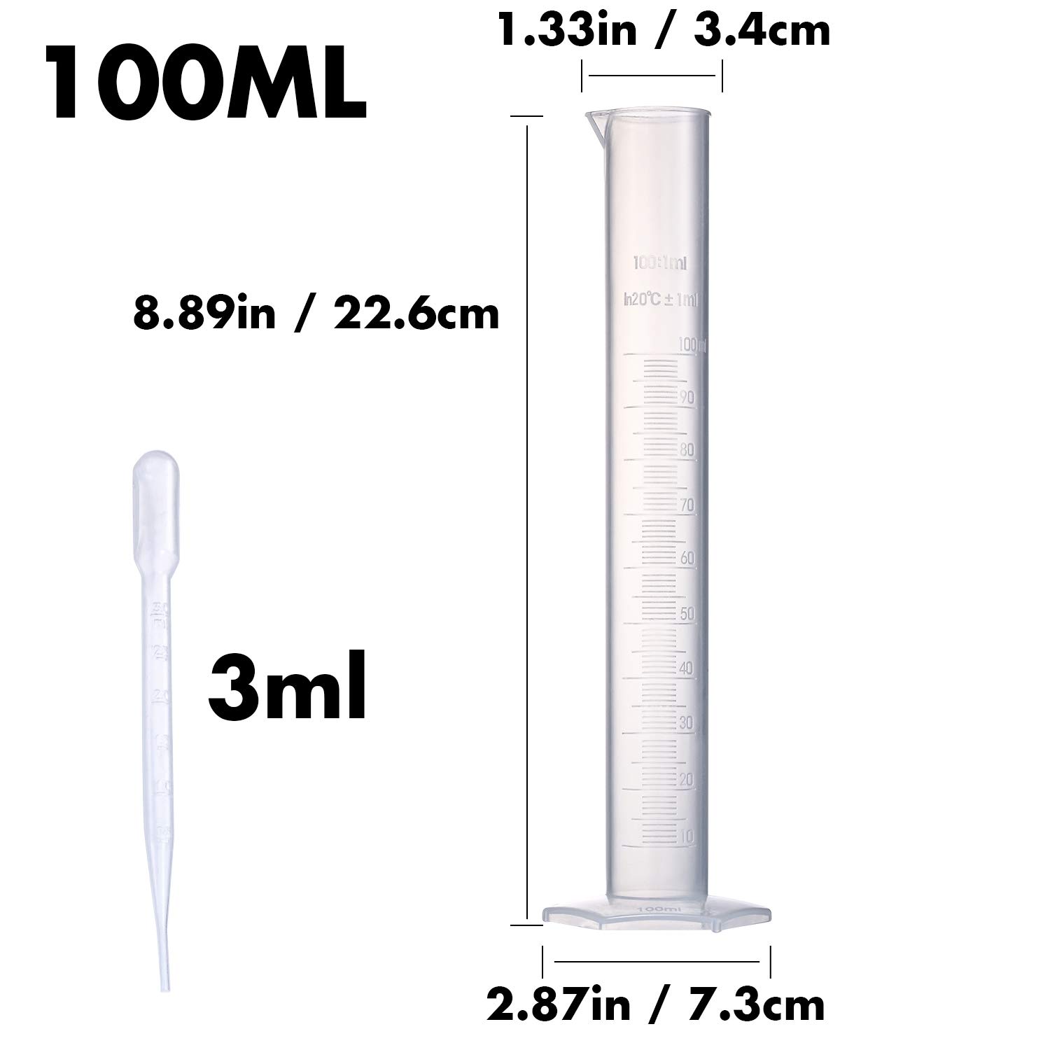 Young4us Measuring Cylinder Set, 4 Sizes Graduated Polypropylene Lab Test Tubes in 100 ml, 50 ml, 25 ml, 10 ml for Laboratory, & Science Experiments with 4 Plastic Droppers in 3 ml