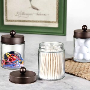 Amolliar Apothecary Jars Bathroom Storage Organizer - Cute Qtip Dispenser Holder Vanity Canister Jar Glass with Lid for Cotton Swabs,Rounds,Bath Salts,Makeup Sponges,Hair Accessories/Bronze (1 Pack)