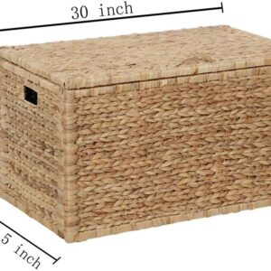 eHemco Heavy-duty Water Hyacinth Wicker Storage Trunk with Metal Frame, 30 by 17.5 by 17.5 Inches, Natural