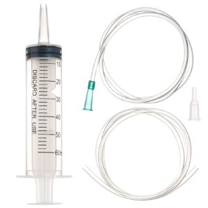 shaotong 60ml syringe with 40 inch tube and tip adapter, for feeding pets, liquid refilling, drawing oil fluid