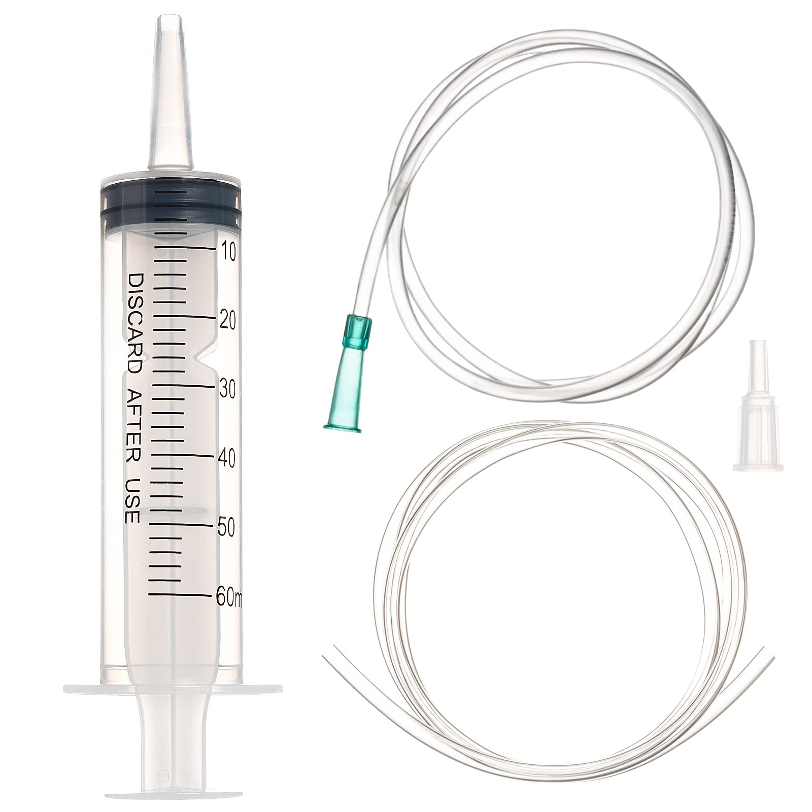 SHAOTONG 60ml Syringe with 40 Inch Tube and Tip Adapter, for Feeding Pets, Liquid Refilling, Drawing Oil Fluid