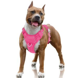 barkbay no pull dog harness large step in reflective dog harness with front clip and easy control handle for walking training running with id tag pocket(pink,l)