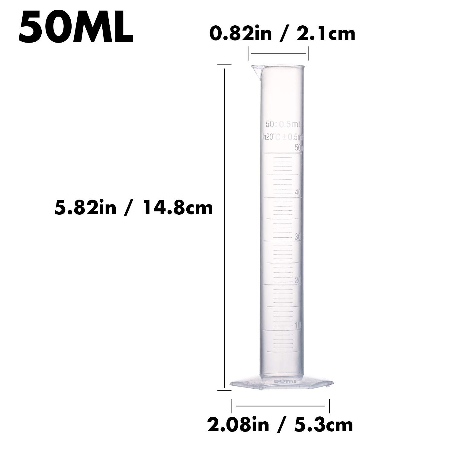 Young4us Measuring Cylinder Set, 4 Sizes Graduated Polypropylene Lab Test Tubes in 100 ml, 50 ml, 25 ml, 10 ml for Laboratory, & Science Experiments with 4 Plastic Droppers in 3 ml