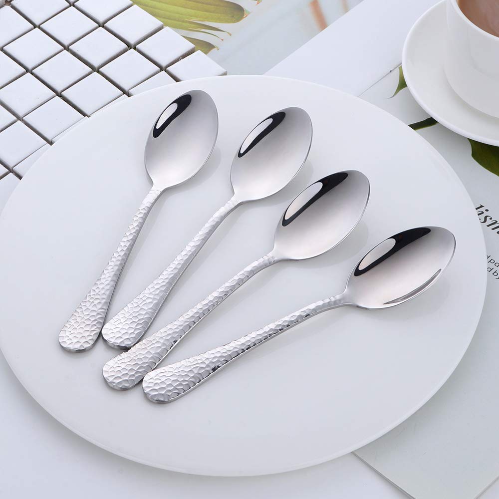 Dessert Spoon Salad Spoon 6.5-Inch Big Teaspoon BUY&USE 12 Pieces Stainless Steel Hammered Surface Silverware Set for Home Hotel Restaurant