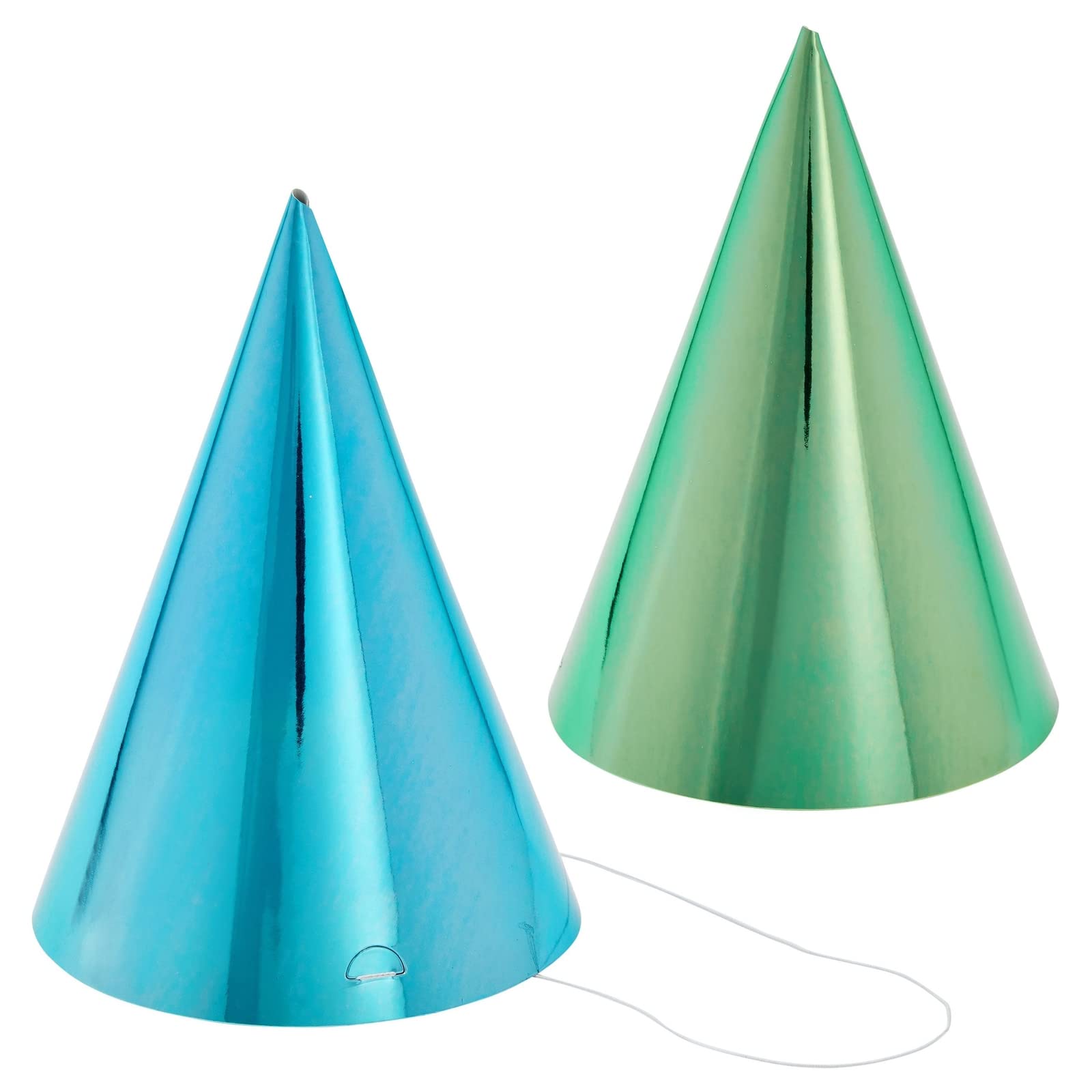 BLUE PANDA 50 Pack Birthday Party Cone Hats for Kids and Adults, Bulk Set in 5 Colors (Metallic Blue/Green/Gold/Silver/Hot Pink)