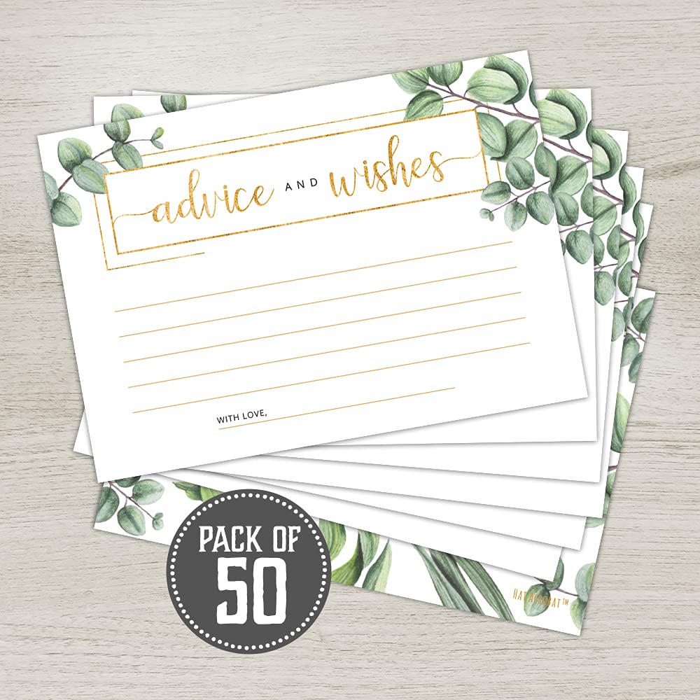 Set of 50 Advice and Wishes Cards - Double Sided Greenery Cards, Perfect for the Bride and Groom, Baby Shower, Bridal Shower, Wedding Shower, Graduation Party, Retirement Party, Anniversary