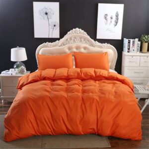 drefeel 100% natural cotton duvet cover queen size vibrant orange 3 pcs set (1 duvet cover, 2 pillowcase) - soft comforter cover quilt case - solid bedding