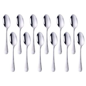 dessert spoon salad spoon 6.5-inch big teaspoon buy&use 12 pieces stainless steel hammered surface silverware set for home hotel restaurant