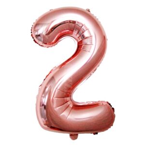 glanzzeit 34 inch rose gold foil letter balloons a to z numbers 0 to 9 helium balloons bridal baby shower wedding birthday party prom decoration (number 2)