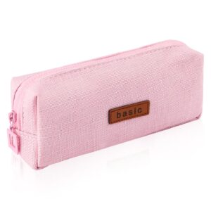 oyachic small pencil case zipper coin pouch canvas pen holder marker cosmetic makeup bag for office compact adult business,pink