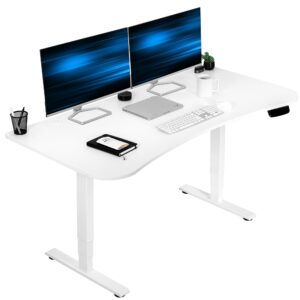 vivo electric 63 x 32 inch standing desk workstation, memory controller height adjustment, 176 lb frame support, 2e series, white top white frame, desk-kit-2e1w