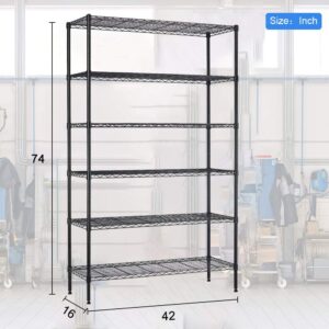 Tyyps Wire Shelving Unit Shelving Rack Shelf 6 Shelf 42" W X16 D X72 H Heavy Duty Height Adjustable for Restaurant Garage Pantry Kitchen Wire Rack NSF - Black