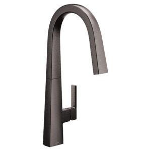 moen s75005bls nio one-handle pull-down kitchen faucet with power clean, includes secondary finish handle option, black stainless