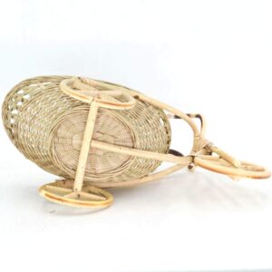 Creative Mini Tricycle Bamboo Basket Car, Rattan Trolley Hot Pot with Dish Basket Storage Basket Decoration Display Props