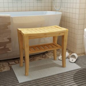 sogesfurniture Shower Bench-Water Resistant Bamboo Shower Bench Seat with Storage Shelf for Bathroom, Bath Seat Bench Stool Perfect for Indoor or Outdoor, Natural