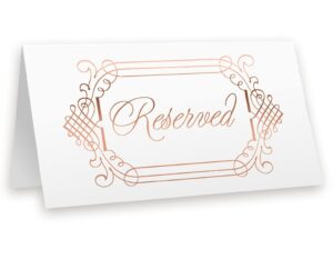 reserved signs for wedding, 20-pack, reserved table cards, rose gold foil, seating signs, for party, tent place cards for table, with space to write, vip, double sided reserved rose 7