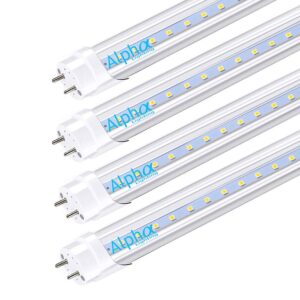 alpha t8 t10 t12 led light bulbs clear or frosted lens 4ft 18w 6000k-6500k cool white bright dual end replacement 40w 4 ft fluorescent lamp ballast bypass home office shop pack of 4 (clear lens)