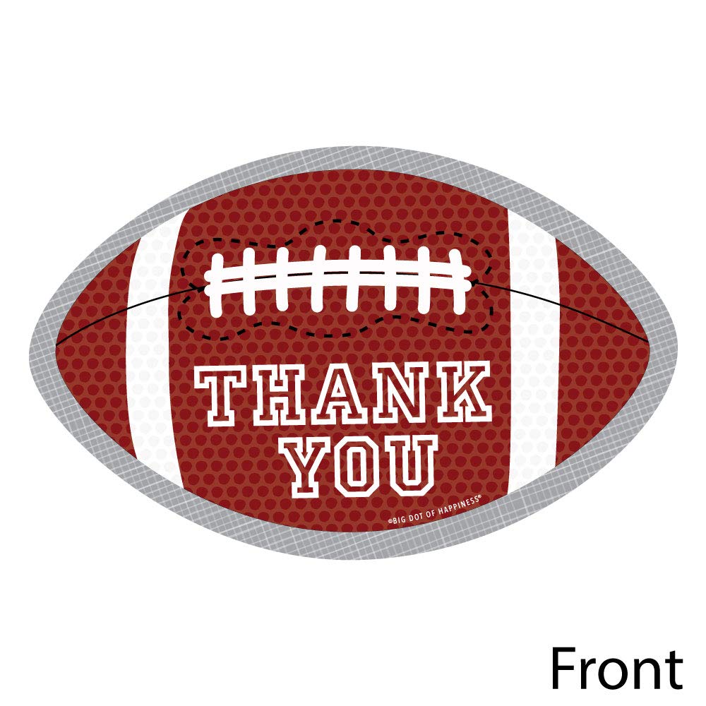 Big Dot of Happiness End Zone - Football - Shaped - Baby Shower or Birthday Party Thank You Note Cards with Envelopes - Set of 12