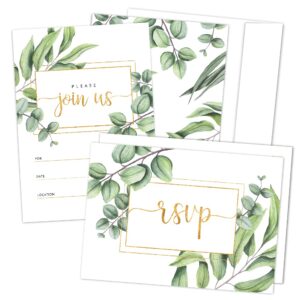 set of 25 fill-in invitations with envelopes and rsvp cards - greenery gold invites for all occasions - perfect for: wedding, bridal shower, engagement, birthday party, baby shower (25 pack)