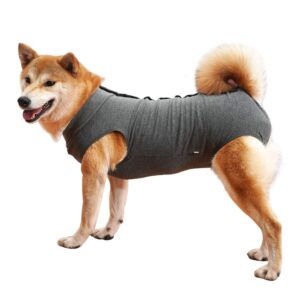 dog recovery suit abdominal wound puppy surgical clothes post-operative vest pet after surgery wear substitute e-collar & cone(l, grey)